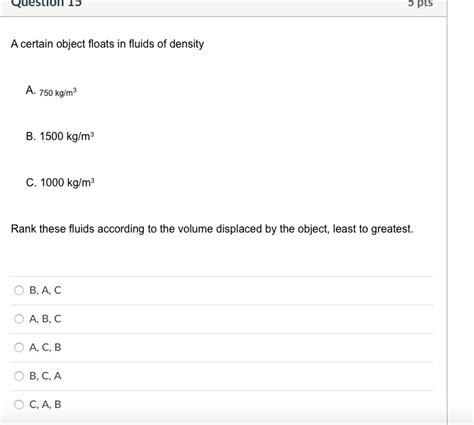 Solved Question S Pts A Certain Object Floats In Fluids Chegg