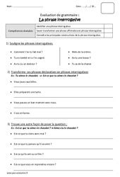 Evaluation Phrase Types de phrase CE2 Bilan et controle corrigé