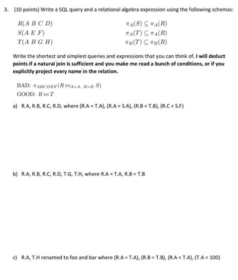 solved 3 10 points write a sql query and a relational