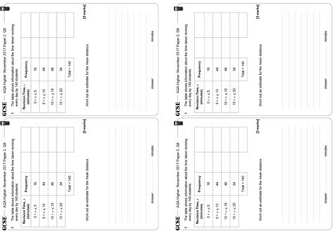 Averages From Grouped Frequency Tables Gcse Questions Higher Aqa Teaching Resources