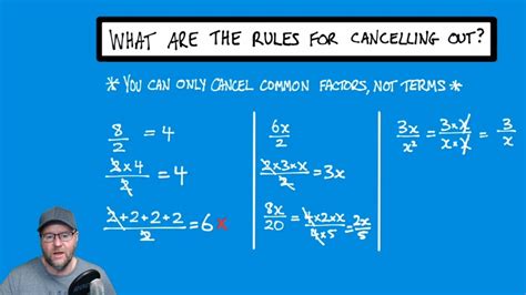Algebra rules for dividing and cancelling out - YouTube