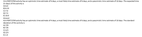 Solved 3 A Pertcpm Activity Has An Optimistic Time