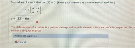 Solved Find Values Of A Such That Deta0 Enter Your