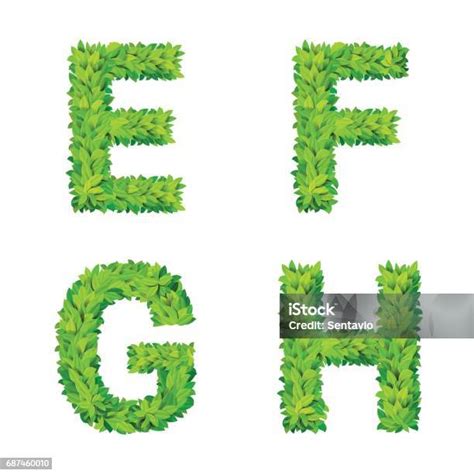 Abc 잔디 편지 번호 요소를 나뭇잎 현대 자연 플 라 카드 레터링 잎이 낙 엽 벡터 세트 E F G H 잎 애기 엽 자연 편지 라틴어 영어 알파벳 글꼴 컬렉션입니다 벡터에