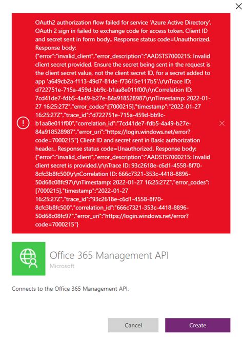 [coe Starter Kit Bug] Issue Configuring Office 365 Management Api Connector · Issue 1863