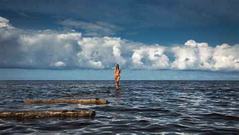 Naked Woman Sunbathing On The Sea Stock Image Image Of Leisure