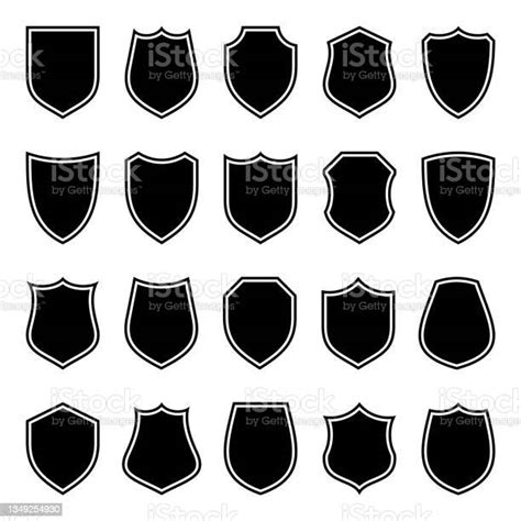 다양한 빈티지 쉴드 아이콘 세트 검은 색 윤곽 전령 방패 보호 및 보안 기호 라벨 벡터 일러스트레이션 개체 그룹에 대한 스톡 벡터 아트 및 기타 이미지 Istock