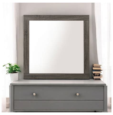 Rustic Gray Oak Mirror 29x29 Avantika Square Wall Mirror For Bathroom