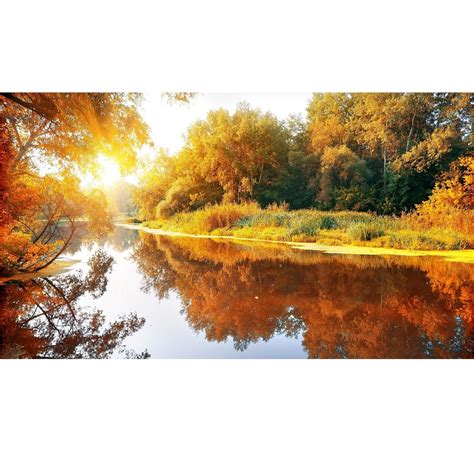 Картина на платно Пейзаж природа река гора есен изгрев зеленина 80 х 50 см Многоцветна