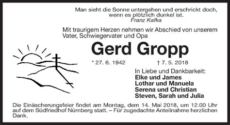 Traueranzeigen Von Gerd Gropp Trauer Nn De