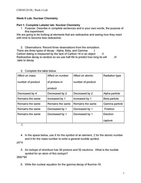Week 6 Nuclear Chemistry Week 6 Lab Nuclear Chemistry Part 1