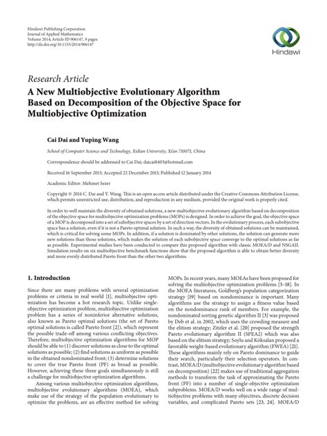 pdf a new multiobjective evolutionary algorithm based on