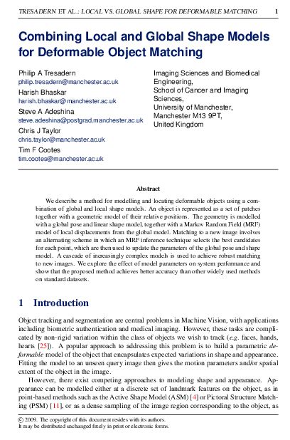 Pdf Combining Local And Global Shape Models For Deformable Object