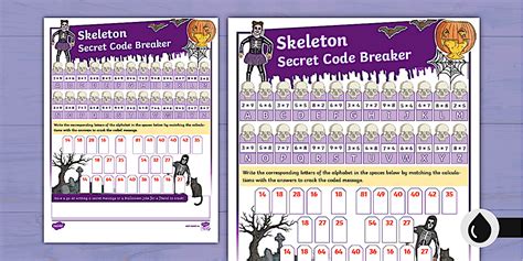 Skeleton Themed Multiplication Code Breaker Teacher Made