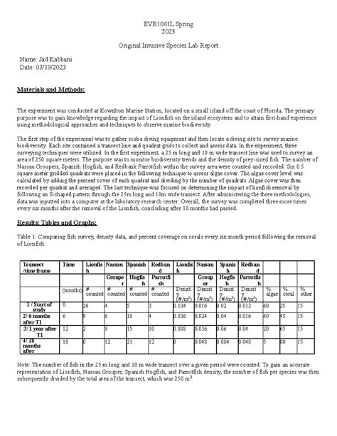 lab 3 report lab 3 on invasive species evr1001l spring 2023