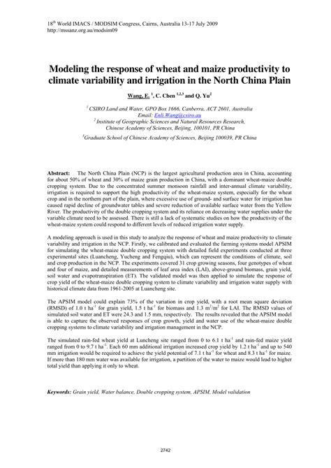 Pdf Modeling The Response Of Wheat And Maize Productivity To Climate Variability And