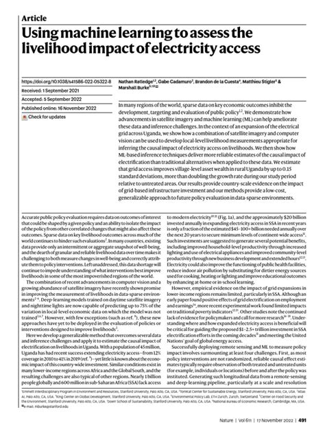 Using Machine Learning To Assess The Livelihood Impact Of Electricity Access Pdf Mean