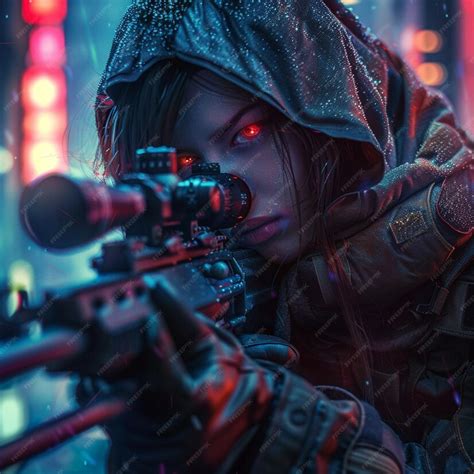 Cyberpunk Sniper With Futuristic Sniper Gun Premium Ai Generated Image