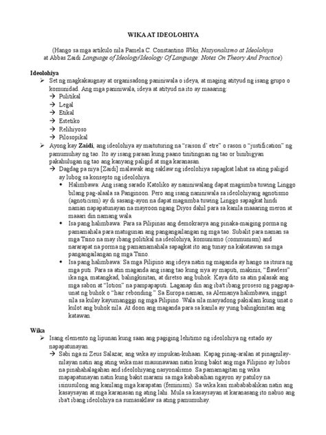 Fil106 Lecturenotes Wika At Ideolohiya Pdf