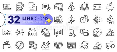 Outline Set Of Web Report Loyalty Program And Inflation Line Icons For Web App Vector Stock