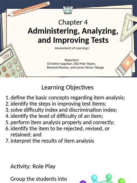 chapter 4 assessment of learning administering analyzing and