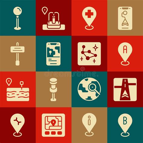 Set Location Gps Device With Map Medical Location Cross City Navigation Road Traffic Sign