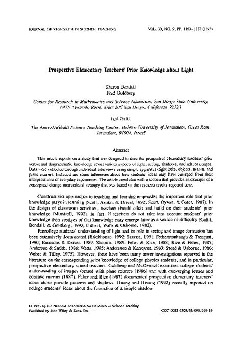 Pdf Prospective Elementary Teachers Prior Knowledge About Light