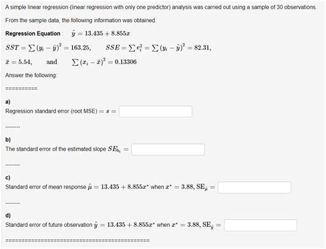 Solved A Simple Linear Regression Linear Regression With Chegg