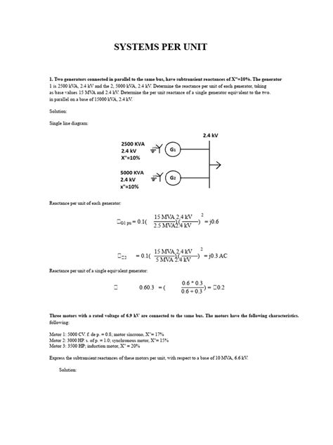 Per Unit Reactance Calculations For Generators And Transformers Pdf