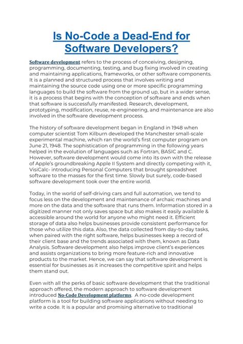 Ppt Is No Code A Dead End For Software Developers Powerpoint Presentation Id11627551