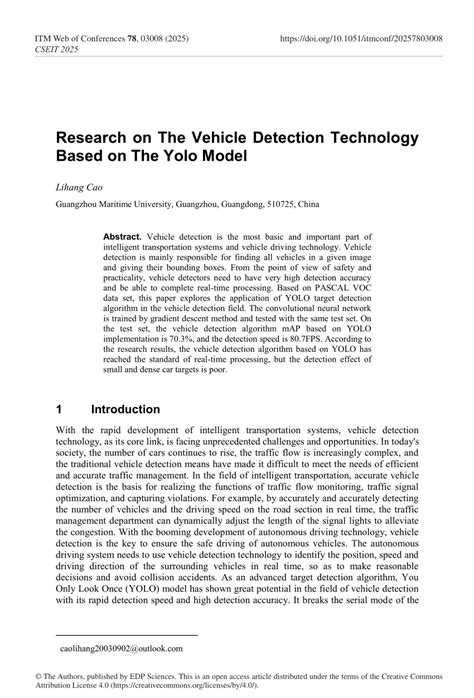 Pdf Research On The Vehicle Detection Technology Based On The Yolo Model