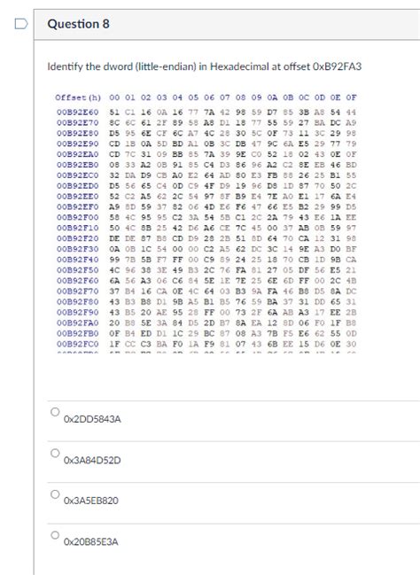 Solved Identify The Dword Little Endian In Hexadecimal At