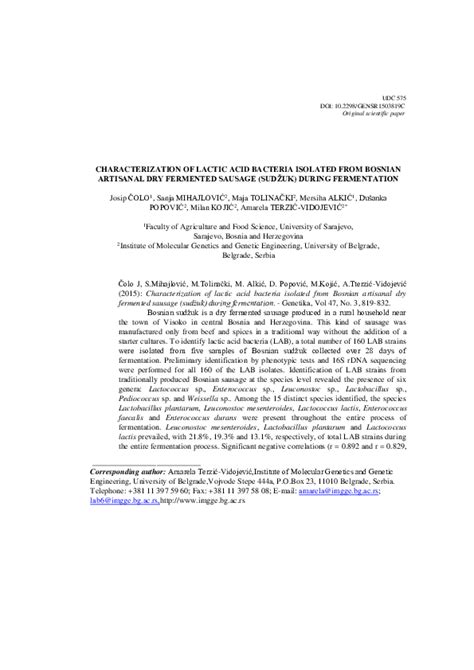 Pdf Characterization Of Lactic Acid Bacteria Isolated From Bukuljac A Homemade Goats Milk