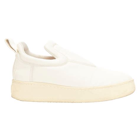 Old Celine 2015 Cream Leather Padded Logo Tab Platform Skate Shoes Eu35