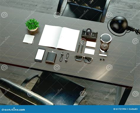 Set Of Mockup Elements On The Wood Table Template For Design Stock Illustration Illustration