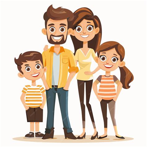 Família Feliz Mãe Pai Filho E Filha Ilustração Vetorial Vetor Premium