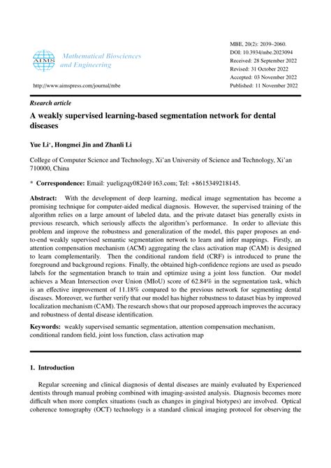 PDF A Weakly Supervised Learning Based Segmentation Network For Dental Diseases
