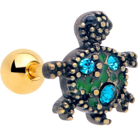 16 Gauge 14 Blue Gem Gold Hue Sweet Sea Turtle Cartilage Tragus Earri