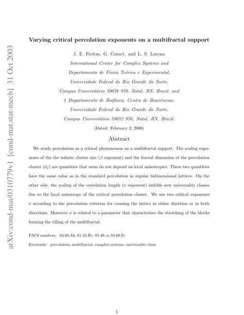 Pdf Varying Critical Percolation Exponents On A Multifractal Support