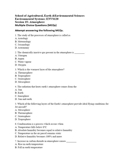 Si Session 15 Revision Atmosphere Pdf Atmosphere Of Earth Atmosphere