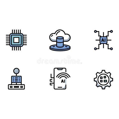 Modern Ai Technology Icons Cloud Computing Microchip Smart Device