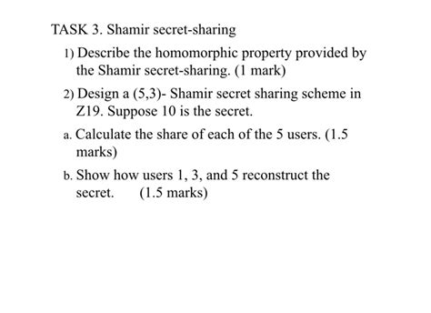 solved task 3 shamir secret sharing 1 describe the