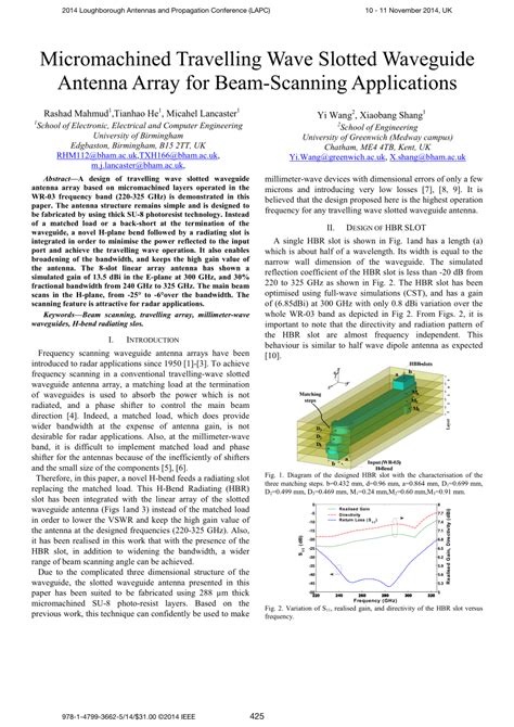 Pdf Micromachined Travelling Wave Slotted Waveguide Antenna Array For