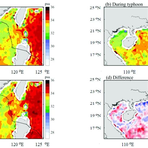 Spatial Distribution Of Sea Surface Salinity During Pre Typhoon A 1 5