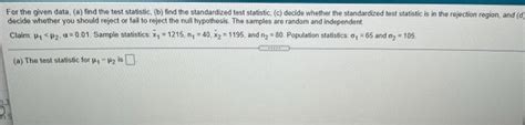 solved for the given data find the test statistic b