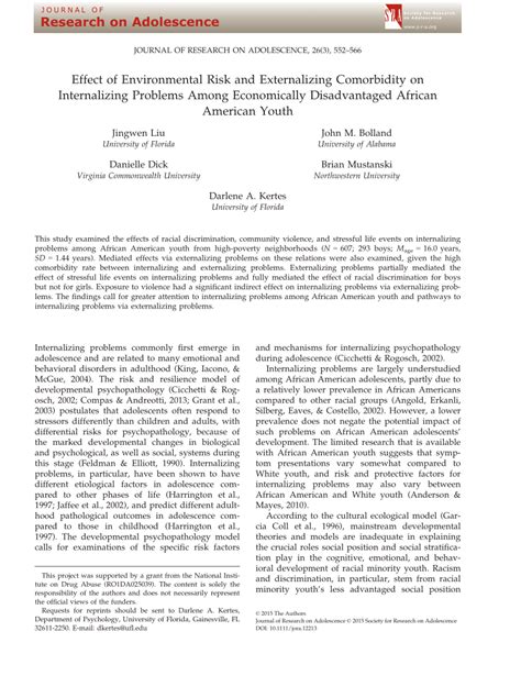Pdf Effect Of Environmental Risk And Externalizing Comorbidity On