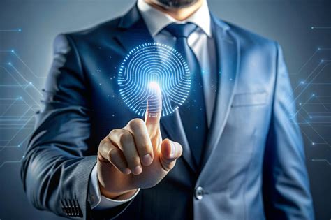 Biometrics Security Businessman Using Fingerprint Identification To Access Personal Financial