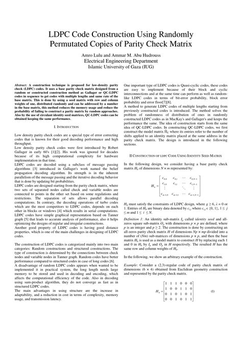 Pdf Ldpc Code Construction Using Randomly Permutated Copies Of Parity