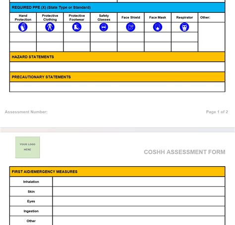 Blank COSHH Assessment Template MS Word Fully Customisable Editable