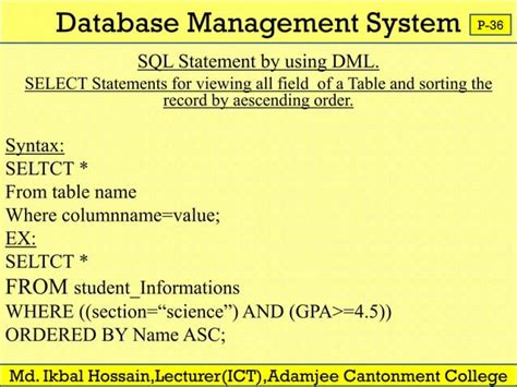 Dbms Class Presentation For English Version Ppt